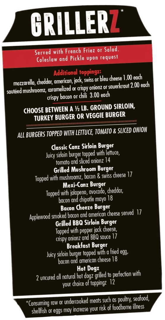 Menuz | Canz Bar and Grill | The Hottest Bar in Bohemia Long Island New ...