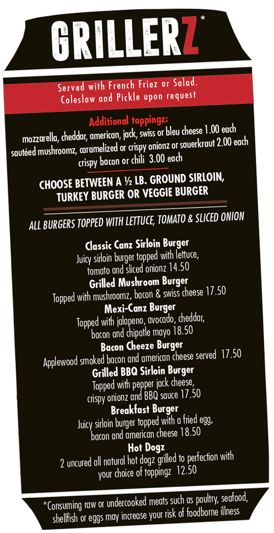 Menuz | Canz Bar and Grill | The Hottest Bar in Bohemia Long Island New ...